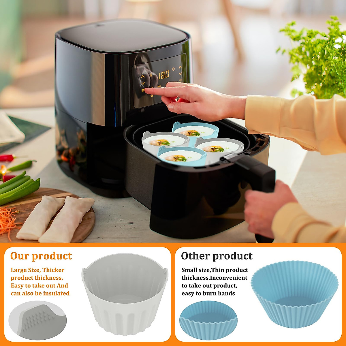 KTZCTPCA 9Pcs Silicone Air Fryer Egg Mold, Reusable Nonstick Egg Bites Pan Alternative, Egg Boiler Mold Cup, BPA Free, Dishwasher Safe Poached Egg Cups for Microwave Air Fryer Stovetop Egg Cooking