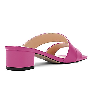 SHOWFOREST Women's Casual Slip On 1.5 Inch Low Heel Outdoor Solid Matte Chunky Square Toe Sandals Magenta Size 9.5 - Sandalias de Mujer de Tacon Bajo