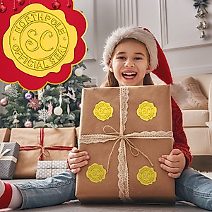 500 Pieces Christmas Wax Seal Stickers Vintage Santa Claus Embossed Gold Wax Seal Sticker Holiday Envelope Seal Label North Pole Official Seal Sticker Self Adhesive Foil for Invitation Card Box