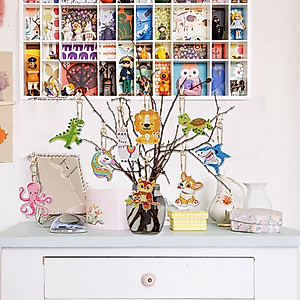 12 PCS Diamond Painting Keychains Kit Animals Diamond Art Ornaments Double Sided 5D Diamonds Key Rings DIY Diamonds Pendants for Beginners Birthday Crafting Home Party Decor