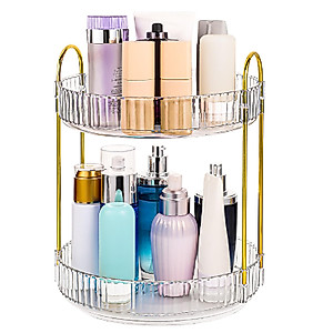 2 Tier 360 Rotating Makeup Organizer, Spinning Perfume Organizer Tiered Lazy Susan Turntable for Skincare Cosmetic Perfume Kitchen Storage for Women