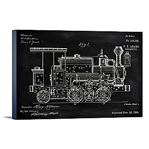 Lantern Press Blackboard Patent, Locomotive, (24x36 Wrapped Canvas, Wall Decor, Artwork)