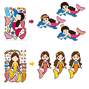 Mermaid Stickers,Make Your Own Mermaid Stickers,Make A Mermaid Stickers DIY Stickers Perfect For Mermaid Party Supplies & Favors for Kids Goodie Bag Filler Rewards (24 Sheets) (Make-A-Mermaid Stickers)