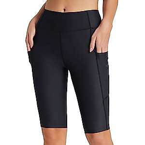 BALEAF Women's Swim Shorts SPF UV High Waisted Tummy Control Tankini Bathing Suit Swimsuit Bottoms with Pockets Black XS