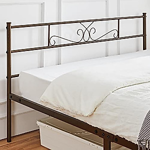 Yaheetech Classic Metal Platform Bed Frame with Headboard and Footboard Flower Design Mattress Foundation Easy Set Up Structure Full Size Bronze