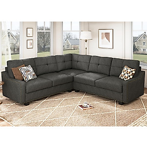 HONBAY Convertible Sectional Sofa L Shaped Couch for Small Apartment Reversible Sectional Couches for Living Room,Dark Grey