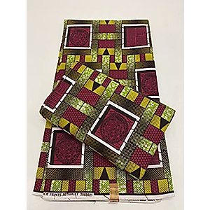 Beautiful African Prints Fabric | African Ankara Wax Print Fabric | African Lapper | African Ankara Wax Print Fabric/Green, Red & Brow African Fabric- 6 Yards.