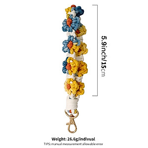 XGALBLA Cute Macrame Keychain Boho Handmade Wristlet Bracelet Keychain Floral Country style Wrist Lanyard Handmade Weave Exquisite Holder for Women(Colorful 3)