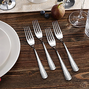KEAWELL Premium 4-Piece/8-Piece Louise Hammered Fork Set, 18/10 Stainless Steel, Fine Fork Set with Round Edge, Brightly-Mirror polished, Dishwasher Safe. (4, 8" Dinner Forks)
