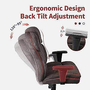 CLATINA Ergonomic Velvet Big and Tall Executive Office Chair with Upholstered Swivel 400lbs High Capacity Adjustable Height Thick Padding Headrest and Armrest for Home (Brown)
