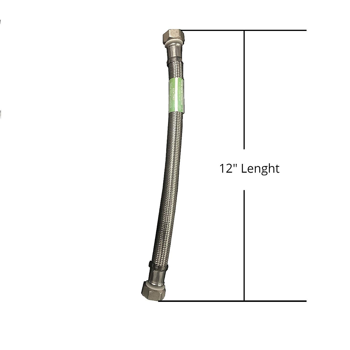 EZ-Fluid 12-Inch Braided Flexible Stainless Steel Water Heater Connector Hose For Female Iron Water Pipes Fitting, 3/4-Inch FIP x 3/4-Inch FIP