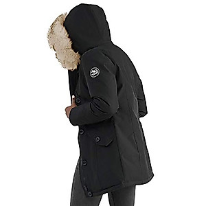 Molemsx Hooded Warm Winter Coats, Women Gift Festive Lined Outwear Golf Climaproof Heather Rain Active Great with Muffler Windbreaker Fashion Bomber Cotton Padding Jacket with Faux Fur(Black,L)