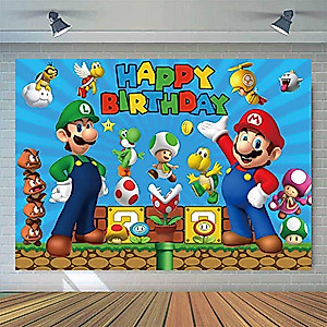 chaungda 8x6ft Super Mario Gold Coin Video Game Happy Birthday Theme Photography Backdrops Children Boys Birthday Party Photo Backgrounds