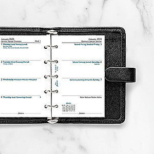 Filofax Calendar Diary Refill, Mini Size, Week-to-View, White Paper, Unruled, Multilingual: Four Languages, 2024 (C68127-24)