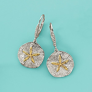 Ross-Simons Sterling Silver and 14kt Gold Sand Dollar Drop Earrings With .10 ct. t.w. Diamonds