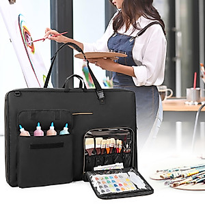 Damero Art Portfolio Case 24 x 36, Artist Portfolio Bag Poster Board Storage with Shoulder Strap, Artwork Carrying Tote Bag for 4k 8k Sketching and Drawing Painting Supply, Black