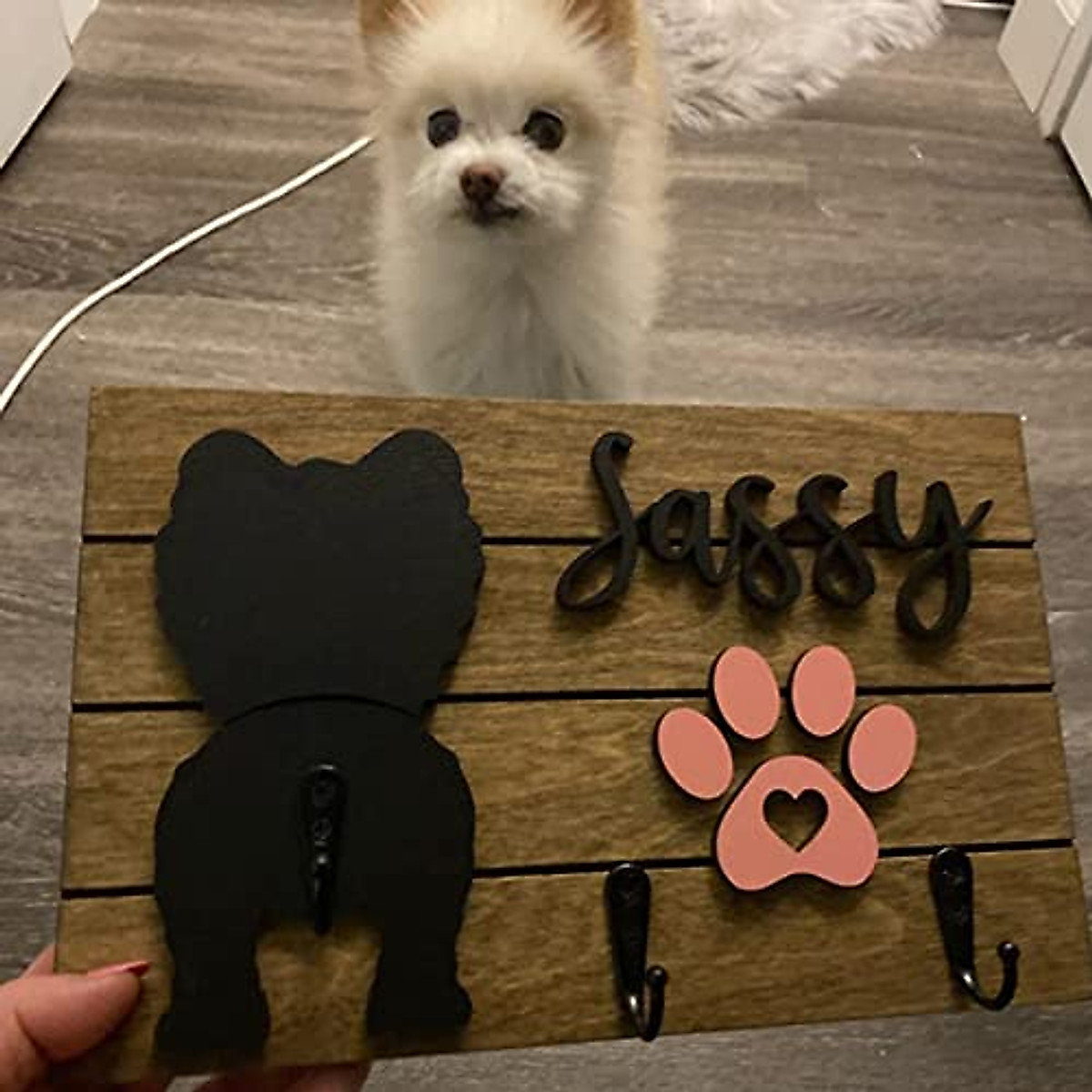 HiPeep Dog Leash Holders for Wall Personalized Key Hooks Hangers for Dog Organization/Storage/Room Decorative Wall-Mounted for Entrance/Hall/Farmhouse with Dog Name+100 Breeds Silhouette