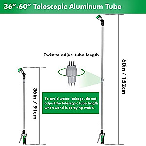 RESTMO 36”-60” (3ft-5ft) Metal Watering Wand, Long Telescopic Tube | 180° Adjustable Ratcheting Head | 7 Spray Patterns | Flow Control, Perfect Garden Hose Sprayer to Water Hanging Baskets, Shrubs