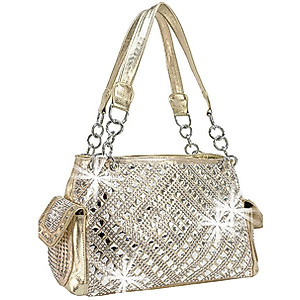 Zzfab Gem Studded Rhinestone Concealed and Carry Purse 9226 Gold