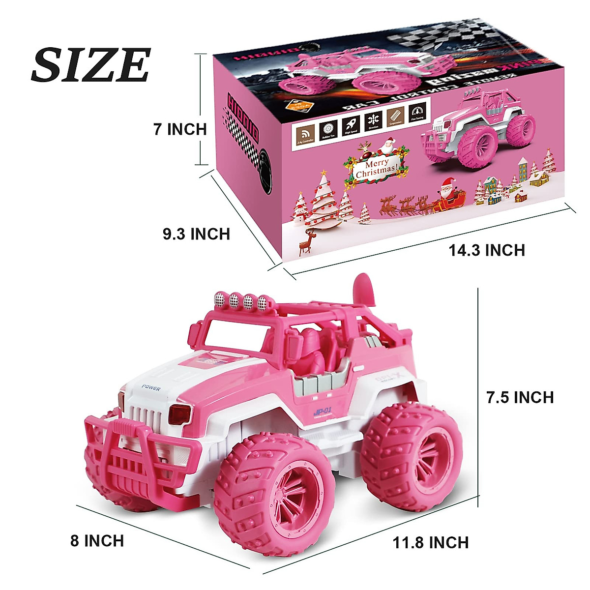 OIUOIH Remote Control Car for Girls, 1:12 Pink Monster Truck, with Rechargeable Battery, Easy to Use, 2.4Ghz Off Road RC Car Toys for Daughter Granddaughter Toddlers Children