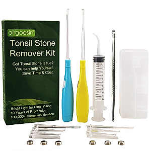 Airgoesin™ 6.75 inch Tonsil Stone Remover LED Tool Kit - 2 Sets, Oral Irrigation Syringe & Stainless Steel Pick, Tonsil Stone Removal Kit for Breath Freshening