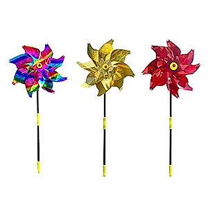 Cabilock 3pcs Bird Blinder Repellent Pinwheels with Stakes Extra Sparkly Pin Wheelfor Pigeons Birds Yard Garden Decoration