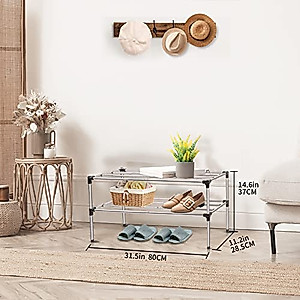 Anmerl 2 Tier Shoe Rack Stackable Shoe Storage Organizer for Closet Entryway Bedroom, 31.5 Inch Wide Stainless Steel Pipes Free Standing Shoe Storage Shelf (Sliver)