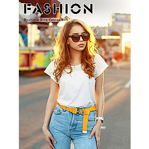 Geyoga 5 Pieces Canvas Belts D Ring Web Belt for Men Women, Fabric Belt with Double Buckle for Pants Skirts Shirts Christmas Favor