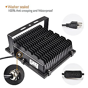 LEPOWER 100W LED Flood Light Outdoor, Plug in Exterior Work Light, 500W Halogen Bulb Equivalent, IP66 Waterproof, 8000LM, 6000K, Outdoor Floodlight Fixture for Backyard, Garden, Garage, Playground