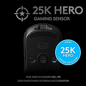 Logitech G PRO Wireless Gaming Mouse, Hero 16K Sensor, 16,000 DPI, RGB, Ultra Lightweight, 4 to 8 Programmable Buttons, Long Battery Life, On-Board Memory, Built for Esport, PC / Mac - Black