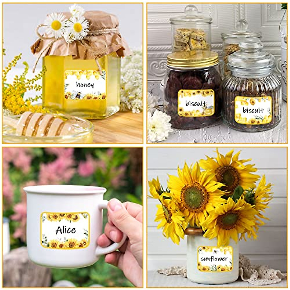Whaline 180Pcs Sunflower Bee Name Tags for Back to School
