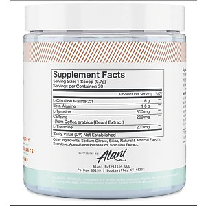 Alani Nu Pre Workout Supplement Powder for Energy, Endurance & Pump | Sugar Free | 200mg Caffeine | Formulated with Amino Acids Like L-Theanine to Prevent Crashing | Breezeberry, 30 Servings
