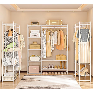 Neprock Clothing Racks for Hanging Clothes with Shelves, Portable Closet System Organizer Garment Rack for Clothes Storage, Metal Free Standing Wardrobe Clothes Organizer(White)