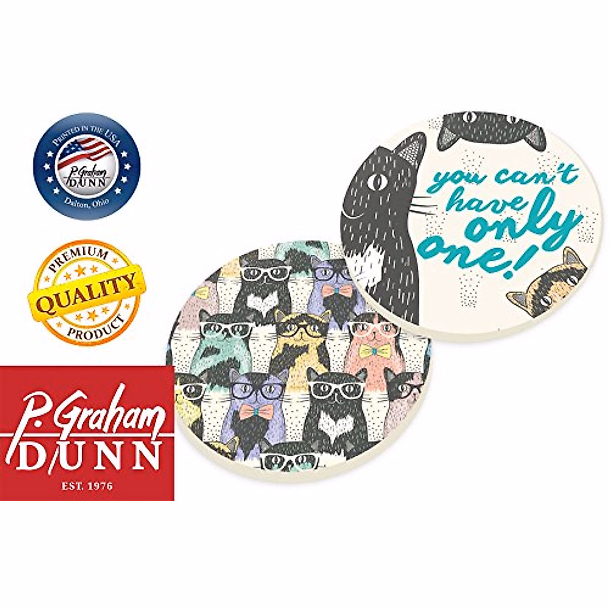 Cat Crazy, You Can't Only Have One 2.75 x 2.75 Absorbent Ceramic Car Coasters Pack of 2