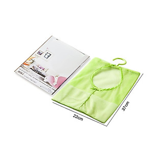 OFFSCH Kitchen Bathroom Mesh Shower Storage Rack for Dolls Pillows and Clothes Green Hanging Laundry Organizer with Hooks for Efficient Space Saving