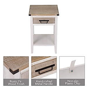 RUSTOWN Farmhouse Bedside Table Set of 2, Rustic Nightstand with Drawers and Open Shelf, Side Table End Tables for Bedroom/Living Room/Lounge (Vintage White)