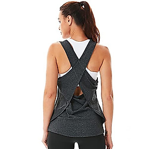 SILKWORLD Womens Athletic Tops Tank Tops for Women Casual Summer Open Back Workout Tops for Women, Black Grey, XXL