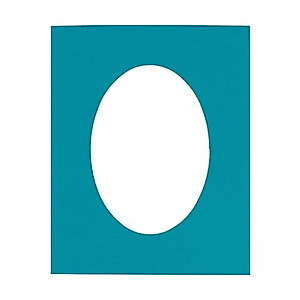 11x15 Mat Bevel Cut for 8.5x11 Photos - Precut Teal Blue Oval Shaped Photo Mat Board Opening - Acid Free Matte to Protect Your Pictures - Bevel Cut for Family Photos, Pack of 1 Matboard Show Kit With