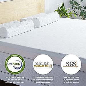 Olee Sleep 4 Inch Memory Foam Topper, Queen, White