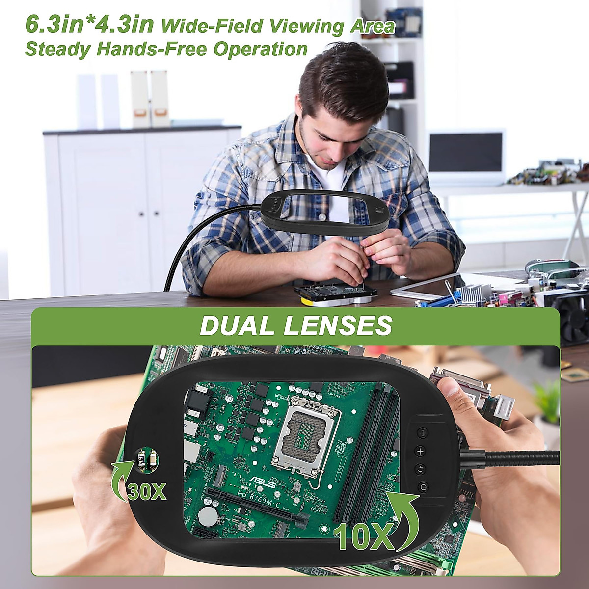 10X Magnifying Glass with Light and Stand, Desktop Hands Free Magnifier, Lighted Magnifying Glass for Close Work Reading Hobbies Crafts Repair