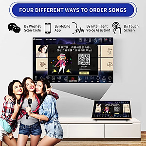 Chinese Karaoke Machine, 19 Inch Touch Screen Phone Remote & App Control Cloud Download Songs All in One Karaoke System with Wireless Mic, KTV Singing Karaoke Player for Family Bar Home Party
