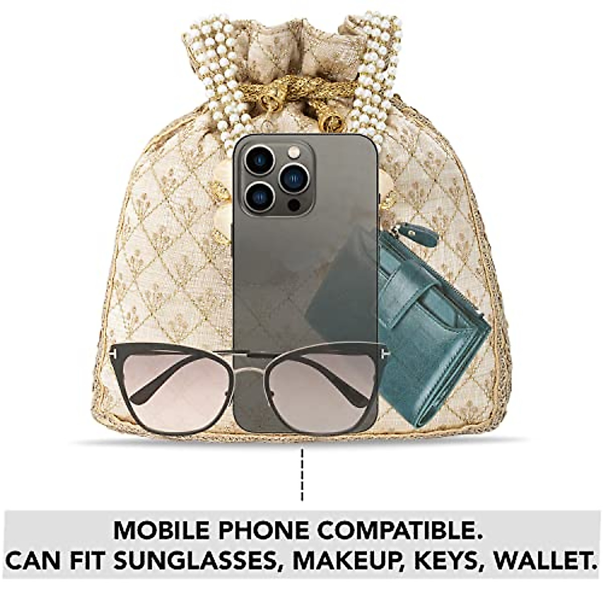 Aheli Indian Potli Bags for Women Evening Bag Clutch Ethnic Bride Purse with Drawstring (P26CRM)