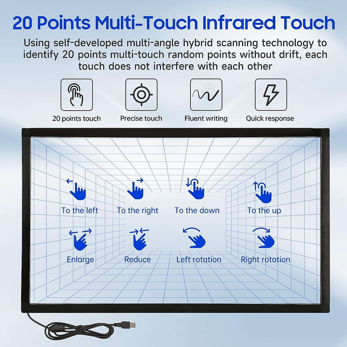 40 Inch Infrared Touch Frame 20 Points IR Touch Screen Panel with USB Infrared Touch Screen Overlay Suitable for Touch Monitor TV Frame, Touch Whiteboard Digital Signage, Kiosks, Automation Retailers