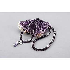 Jovivi 108 Mala Beads Bracelet 8mm Natural Amethyst Healing Crystal Stone Mala Prayer Bead Necklace Hexagonal Prism Gemstone Reiki Pointed Pendant for Yoga Meditation Energy Balancing