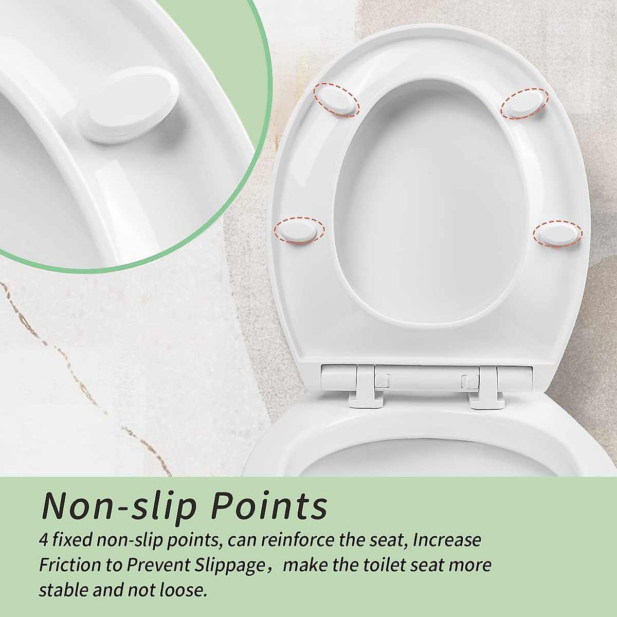 Toilet seat Round, Slow Close, Never Loosen and Easily Remove, Plastic, White