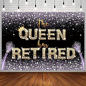 AIBIIN 7x5ft The Queen Has Retired Backdrop Happy Retirement for Woman Farewell Party Purple Black Gold Glitter Diamond Champagne Crown Background Officially Congrats Retire Decoration Banner Props