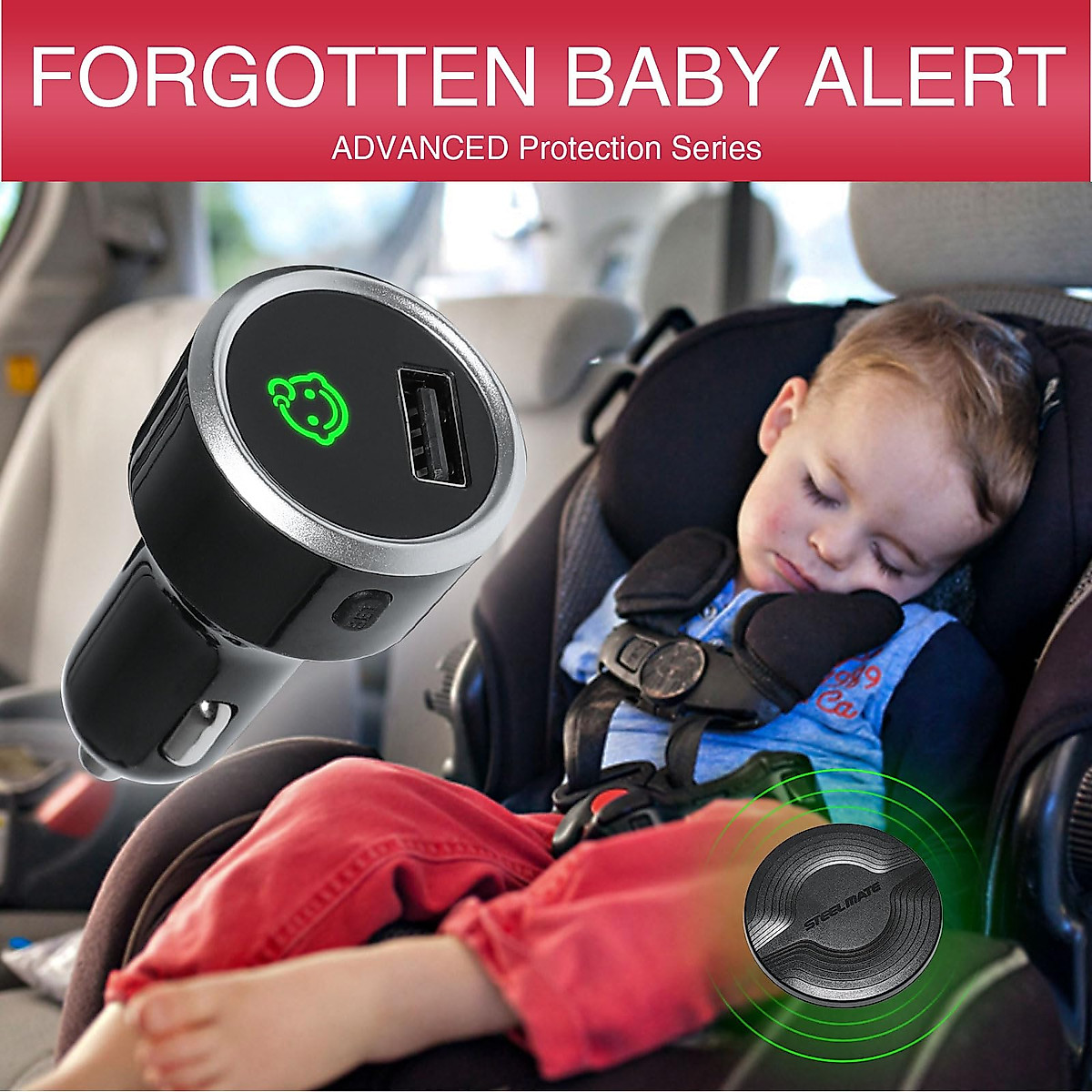 STEELMATE 1U Automotive Baby Car Seat Alarm System Reminder, Backseat Baby in Car Reminder Warning w/Light & Sounds Remind When Power Off/Unbuckle, Easy Installation
