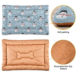 Coikll Christmas Happy Snowman Pet Bed Pad Soft Dog Bed Mat with Anti-Slip Bottom, Machine Washable Crate Pad Mattress for Dog Sleeping- 36 * 24inches