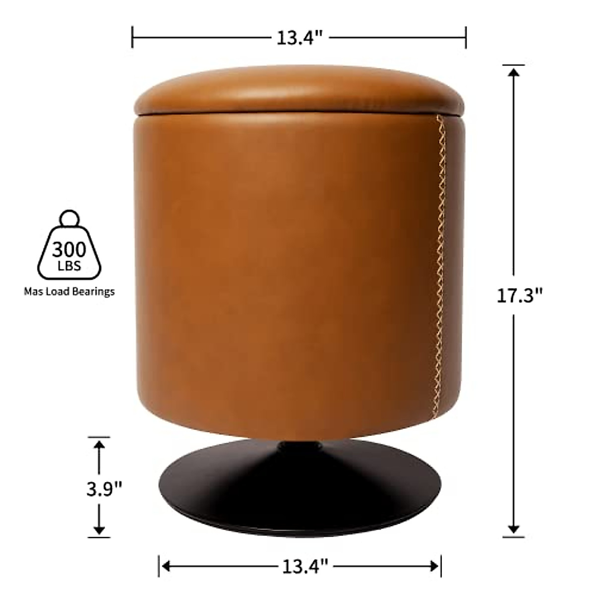 HeuGah Storage Ottoman with Storage for Living Room,Faux Leather Round Ottoman Coffee Table and Ottoman Foot Rest with Metal Rotatable Chassis (Brown)