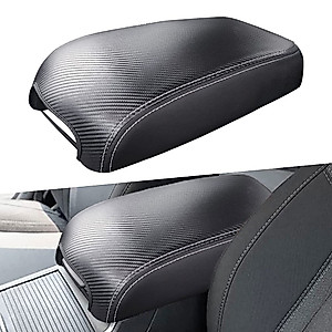 sportuli Center Console Cover Anti-Scratch Leather Armrest Pad Replace for 2019 2020 2021 2022 2023 Dodge RAM 1500 2500 3500 Accessories, for All Makes & Models with Bucket Seats (Carbon Fiber)